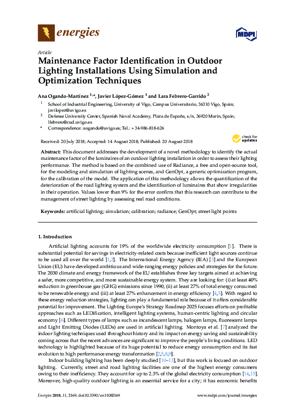 (PDF) Maintenance Factor Identification in Outdoor Lighting Installations Using Simulation and ...