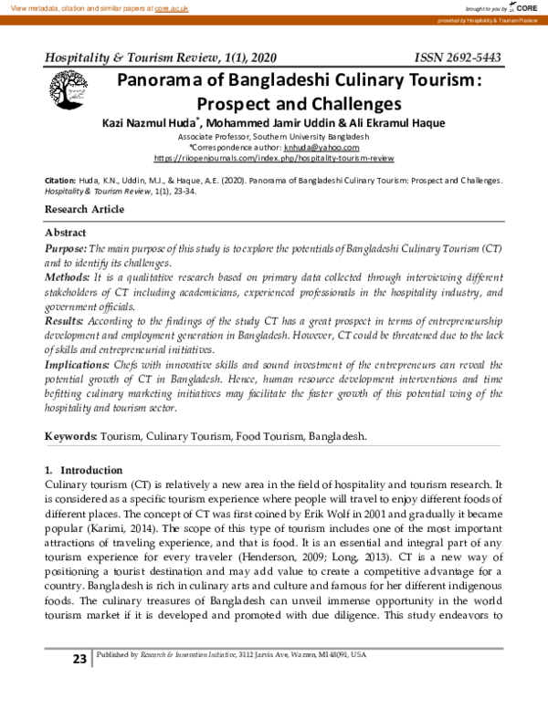 (PDF) Panorama of Bangladeshi Culinary Tourism: Prospect and Challenges