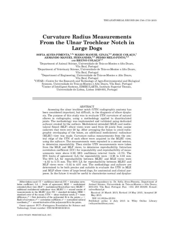 (PDF) Curvature Radius Measurements From the Ulnar Trochlear Notch in ...