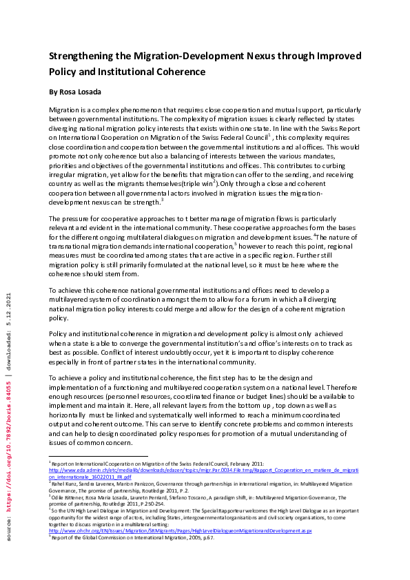 (PDF) Strengthening the Migration-Development Nexus through Improved Policy and Institutional ...