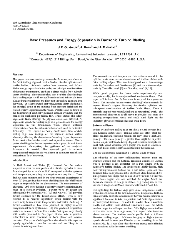 (PDF) Base Pressures and Energy Separation in Transonic Turbine Blading