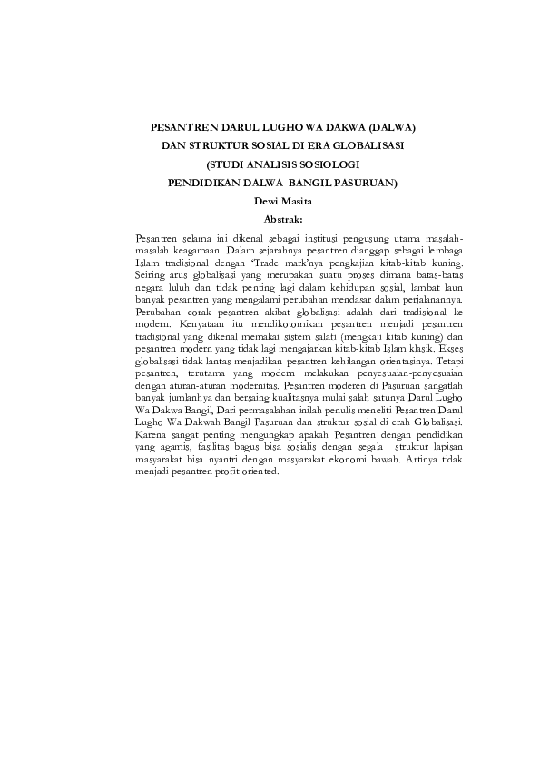 (PDF) Pesantren Darul Lugho Wa Dakwa (Dalwa) Dan Struktur Sosial DI Era ...