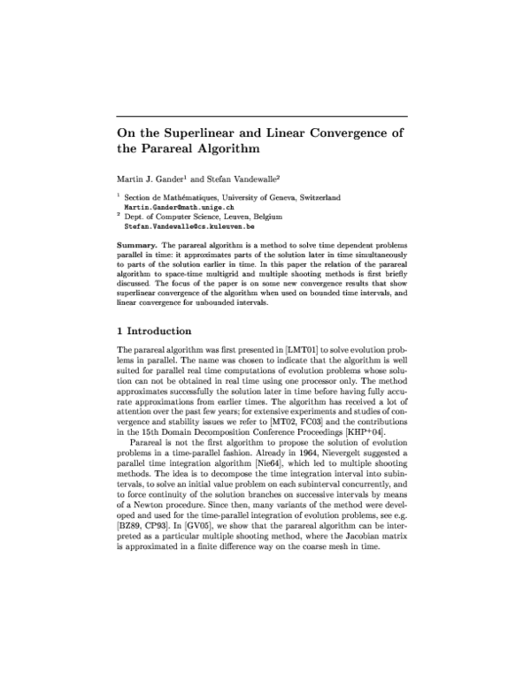 (PDF) On the Superlinear and Linear Convergence of the Parareal Algorithm