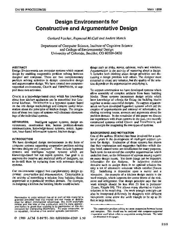 (PDF) Design environments for constructive and argumentative design | Gerhard Fischer - Academia.edu