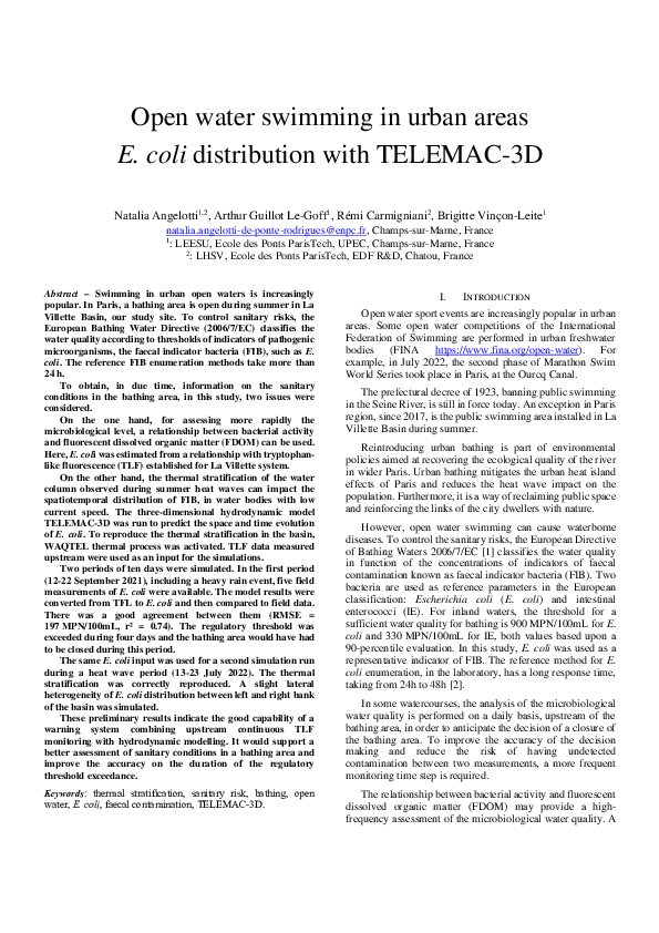 (PDF) Open water swimming in urban areas - E. coli distribution with ...
