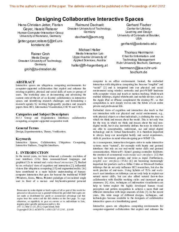 (PDF) Designing collaborative interactive spaces