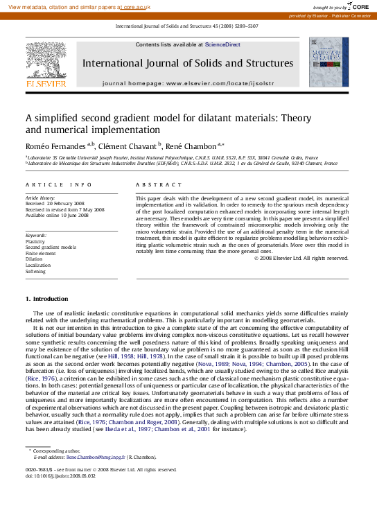 (PDF) A simplified second gradient model for dilatant materials: Theory ...