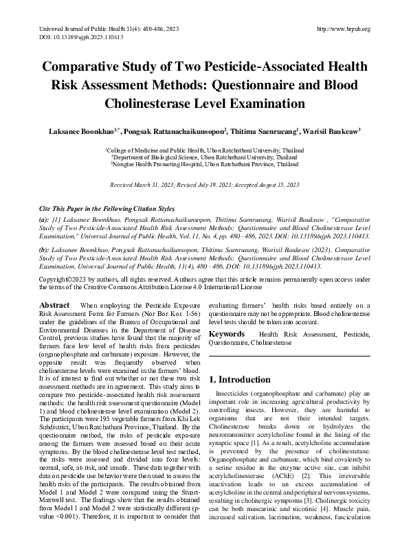 (PDF) Comparative Study of Two Pesticide-Associated Health Risk ...