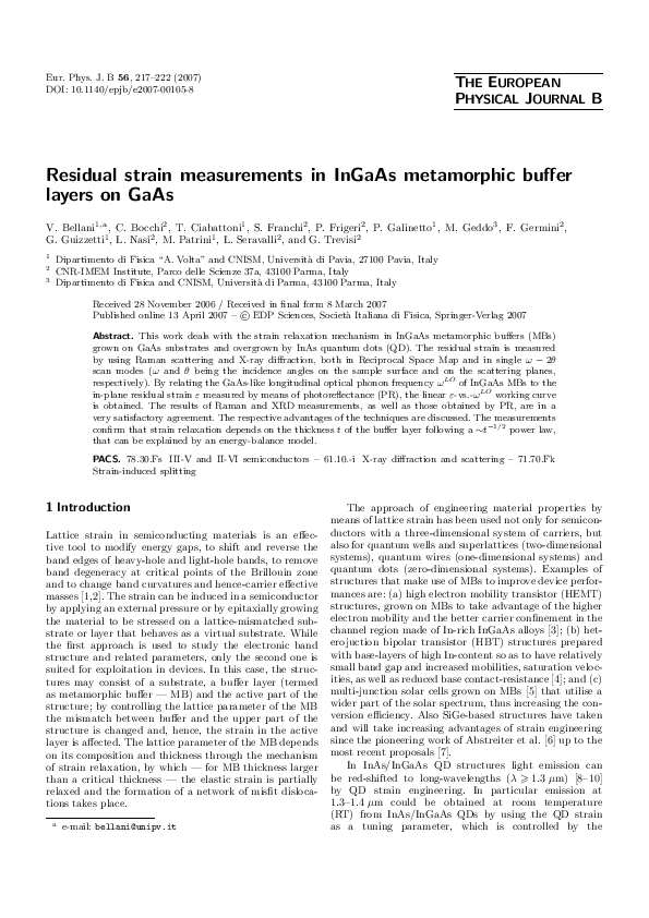 (PDF) Residual strain measurements in InGaAs metamorphic buffer layers on GaAs