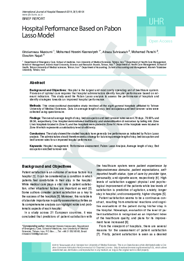 (PDF) Hospital Performance Evaluation Using Pabon Lasso Analysis