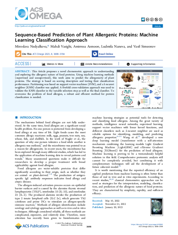 (PDF) Sequence-Based Prediction of Plant Allergenic Proteins: Machine Learning Classification ...