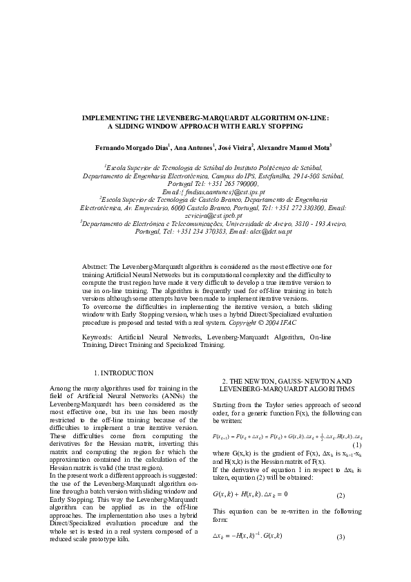 Pdf Implementing The Levenberg Marquardt Algorithm On Line A Sliding