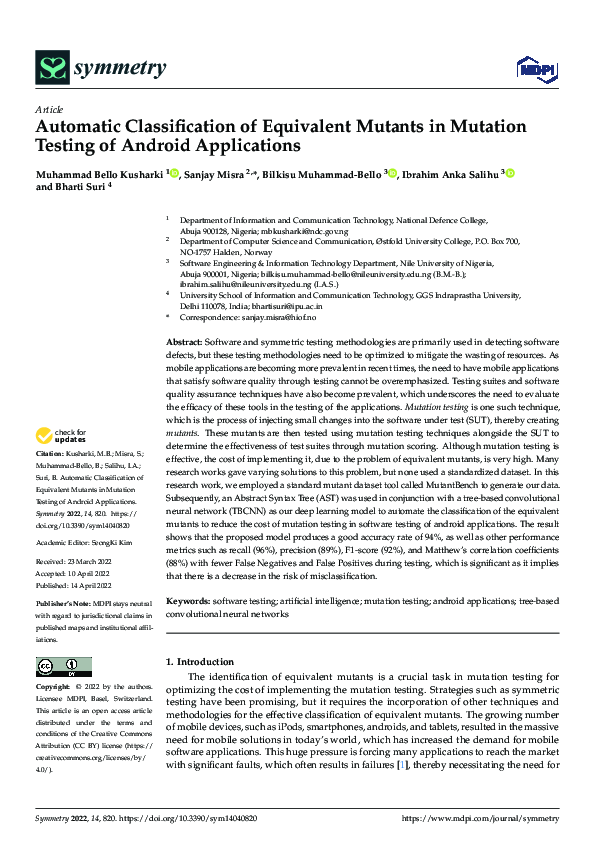 Pdf Automatic Classification Of Equivalent Mutants In Mutation Testing Of Android Applications