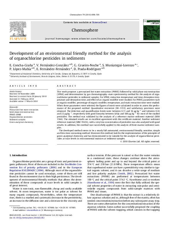 (PDF) Development of an environmental friendly method for the analysis of organochlorine ...