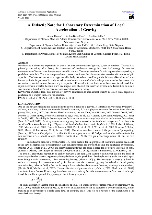 (PDF) A Didactic Note for Laboratory Determination of Local ...