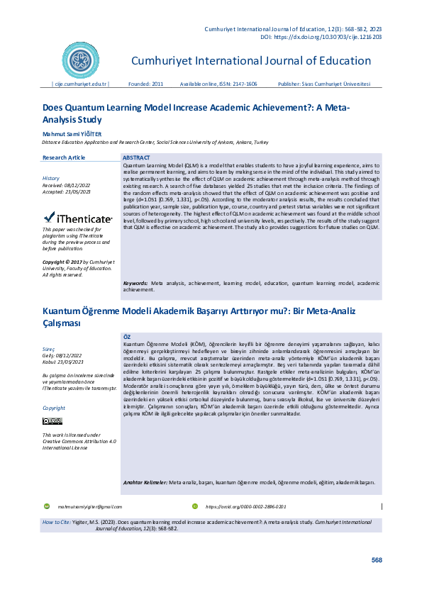 (PDF) Does Quantum Learning Model Increase Academic Achievement A Meta-Analysis Study [Kuantum ...
