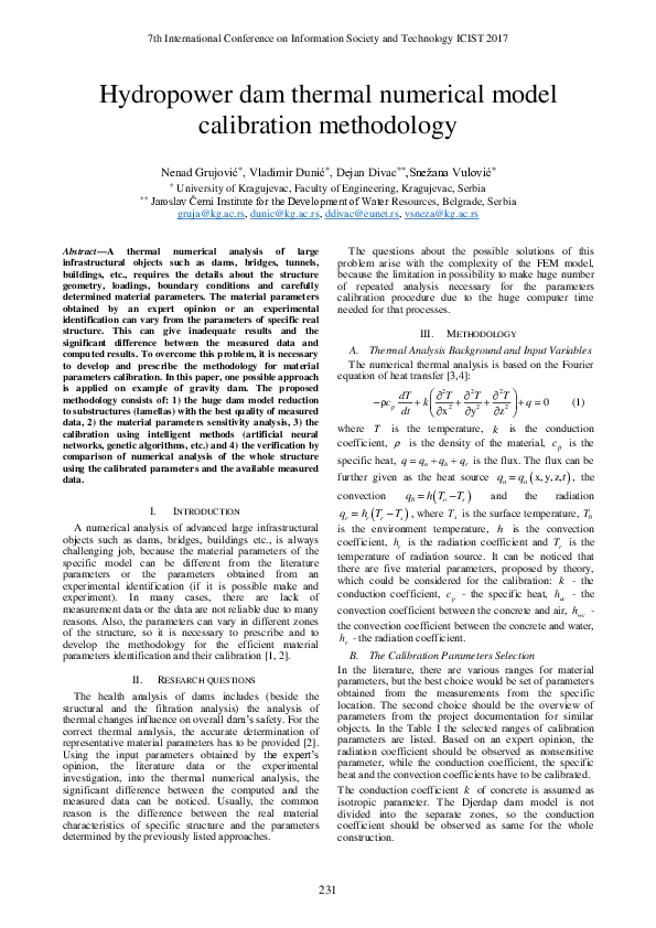 (PDF) Hydropower dam thermal numerical model calibration methodology