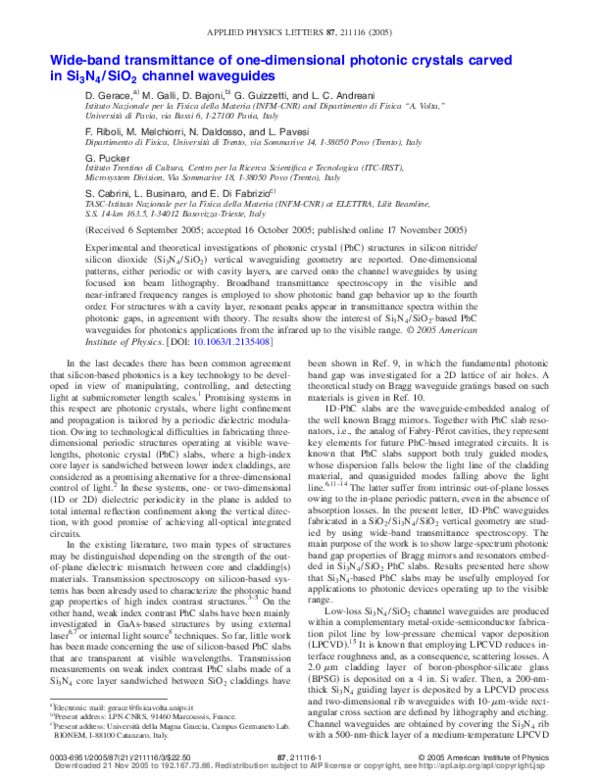 (PDF) Wide-band transmittance of one-dimensional photonic crystals carved in Si3N4∕SiO2 channel ...