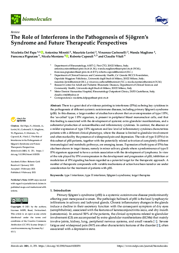 Pdf The Role Of Interferons In The Pathogenesis Of Sjögrens Syndrome