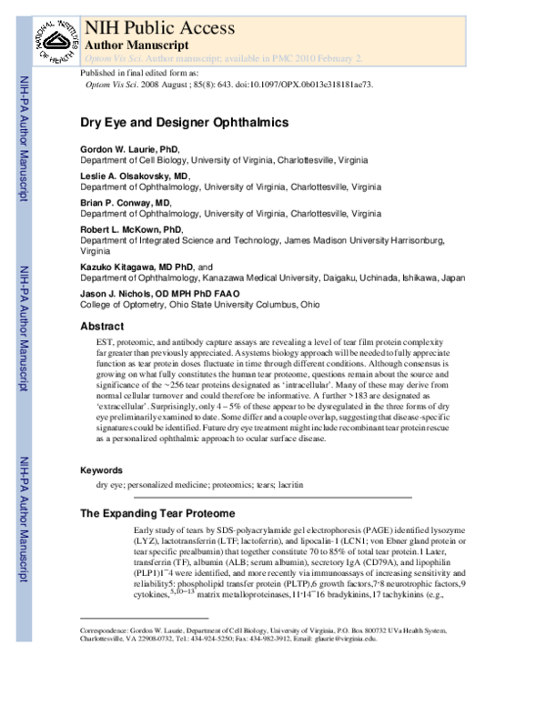 (PDF) Dry Eye and Designer Ophthalmics | Gordon Laurie - Academia.edu