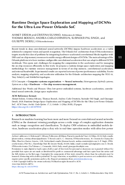 Pdf Runtime Design Space Exploration And Mapping Of Dcnns For The