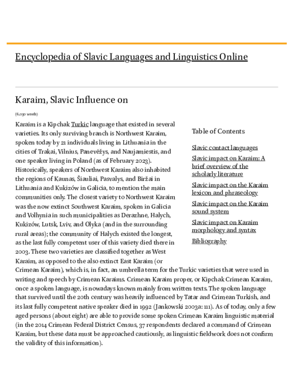 (PDF) Slavic influence on Karaim