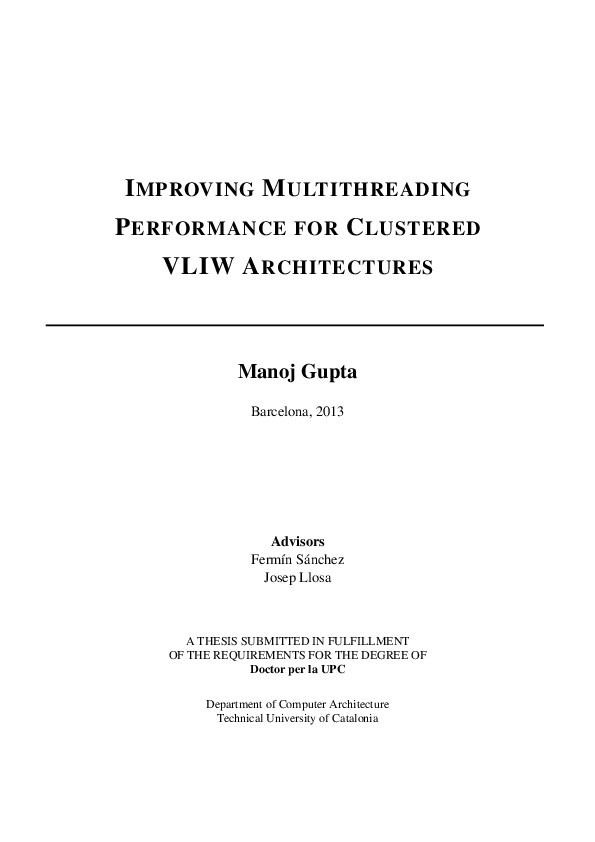 (PDF) Improving multithreading performance for clustered VLIW architectures (PDF) Improving multithreading performance for clustered VLIW architectures