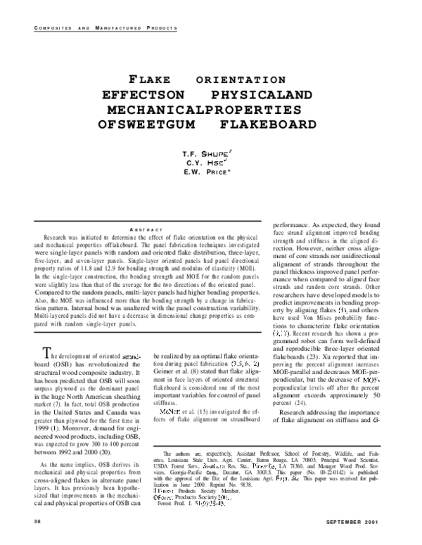 (PDF) Flake Orientation Effectson Physicaland Mechanicalproperties Ofsweetgum Flakeboard