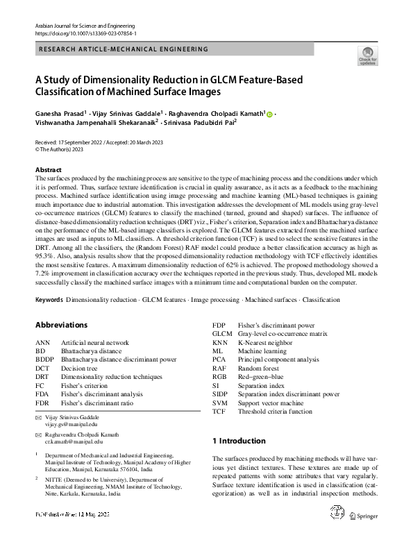 (PDF) A Study of Dimensionality Reduction in GLCM Feature-Based Classification of Machined ...