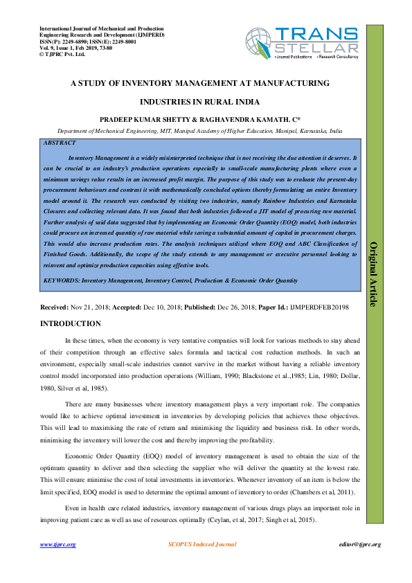 (PDF) A Study of Inventory Management at Manufacturing Industries in ...