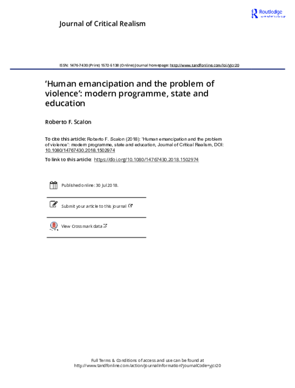 (PDF) ‘Human emancipation and the problem of violence’: modern programme, state and education