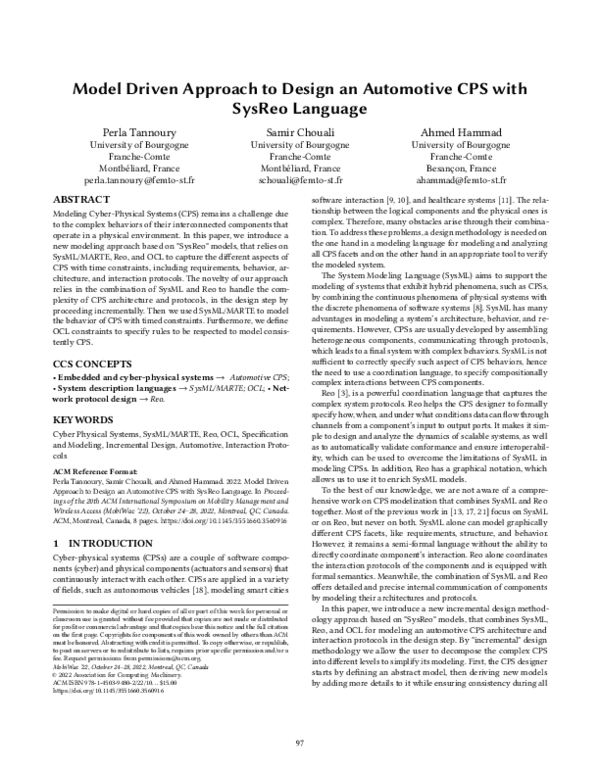 (PDF) Model Driven Approach to Design an Automotive CPS with SysReo Language | perla tannoury ...