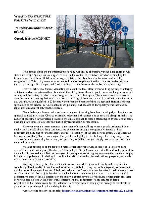 (PDF) What Infrastructure for City Walking? (in French)