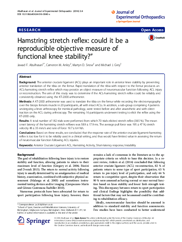 (PDF) Hamstring stretch reflex: could it be a reproducible objective ...