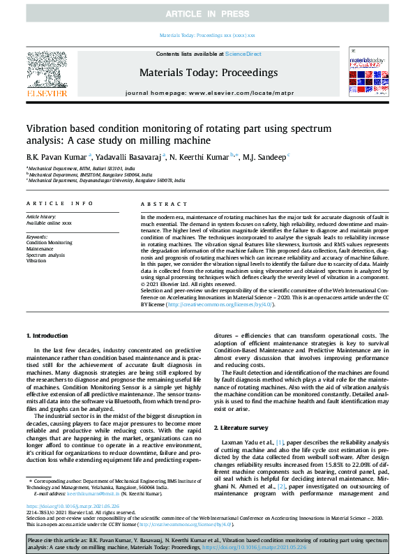 Pdf Vibration Based Condition Monitoring Of Rotating Part Using