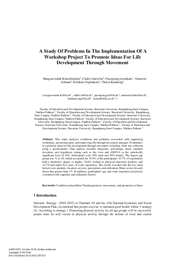 (PDF) A Study Of Problems In The Implementation Of A Workshop Project ...