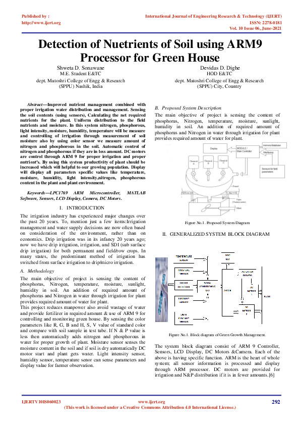 (PDF) Detection of Nuetrients of Soil using ARM9 Processor for Green House