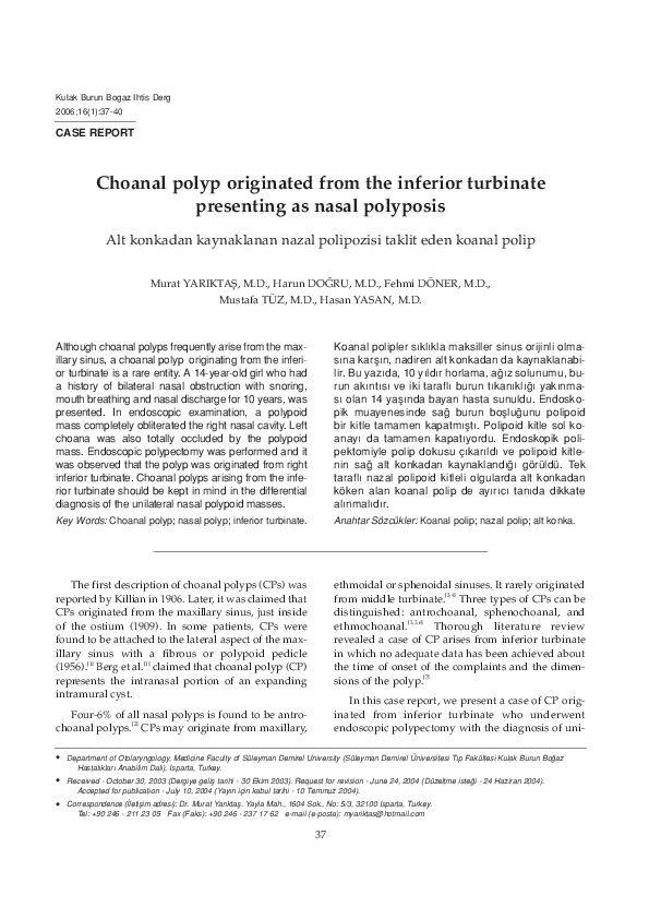 (PDF) Choanal polyp originating from the inferior turbinate presenting ...