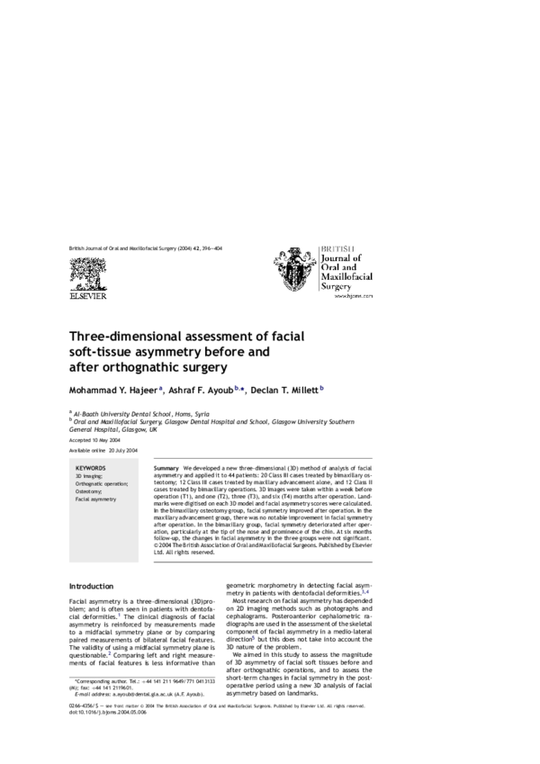 (PDF) Three-dimensional assessment of facial soft-tissue asymmetry ...