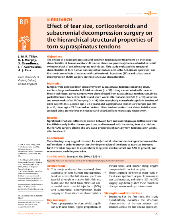 (PDF) Effect of tear size, corticosteroids and subacromial ...