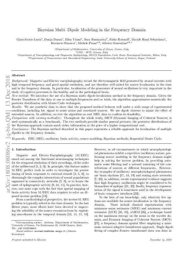 (PDF) Bayesian multi-dipole modelling in the frequency domain