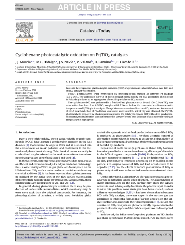 (PDF) Cyclohexane photocatalytic oxidation on Pt/TiO2 catalysts