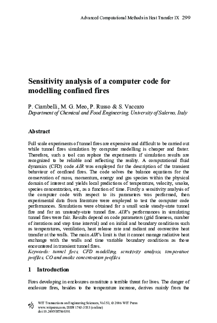 (PDF) Sensitivity analysis of a computer code for modelling confined fires