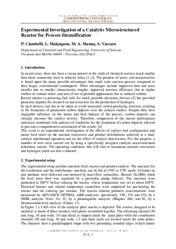 (PDF) Experimental Investigation of a Catalytic Microstructured Reactor for Process Intensification