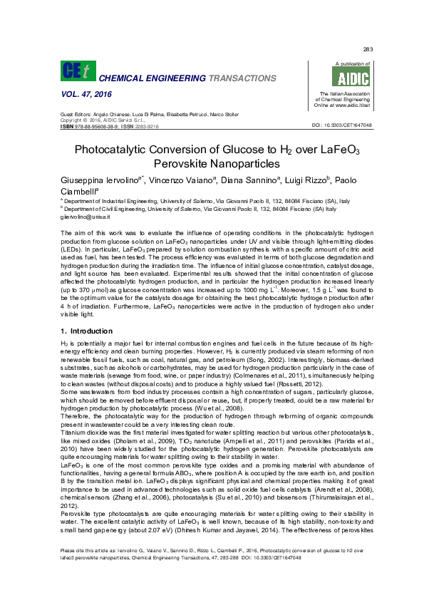 (PDF) Photocatalytic Conversion of Glucose to H2 over Lafeo3 Perovskite ...