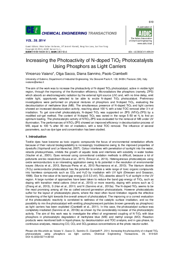 (PDF) Increasing the Photoactivity of N-doped Tio2 Photocatalysts Using Phosphors as Light Carriers