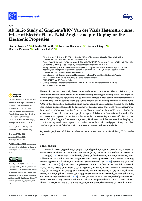 (PDF) Ab Initio Study of Graphene/hBN Van der Waals Heterostructures: Effect of Electric Field ...