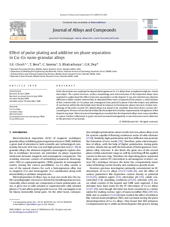 (PDF) Effect of pulse plating and additive on phase separation in Cu–Co ...