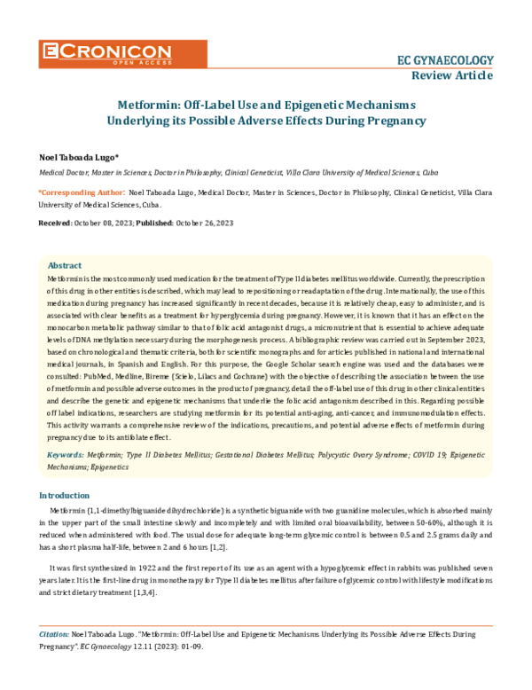 (PDF) Metformin: Off-Label Use and Epigenetic Mechanisms Underlying its ...