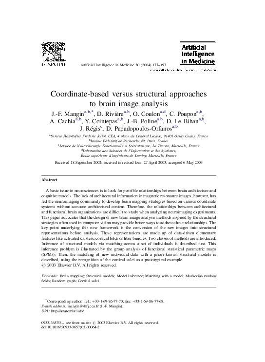 (PDF) Coordinate-based versus structural approaches to brain image analysis | C. Poupon ...